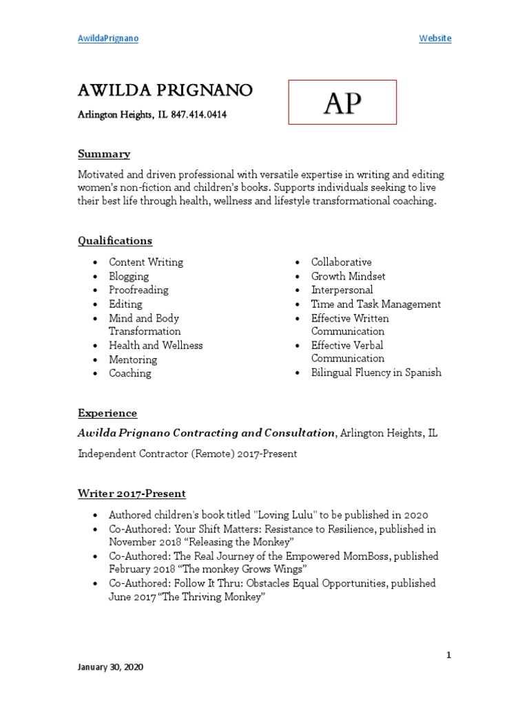 Awilda Prignano Weebly Resume | PDF | Neuro Linguistic Programming | Behavior Modification