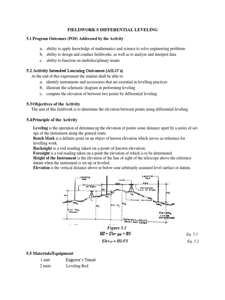 Differential Leveling Fieldwork Guide | PDF | Elevation | Science