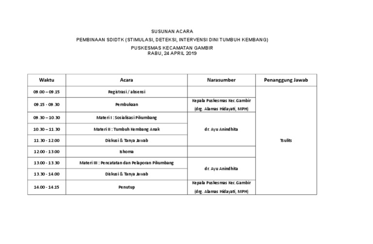 Susunan Acara Sdidtk 2019 | PDF