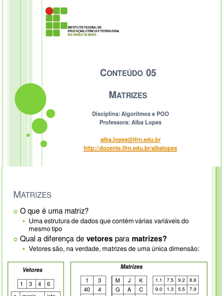 Conteudo 05 - Matrizes - JAVA | PDF | Matriz (Matemática) | Algoritmos