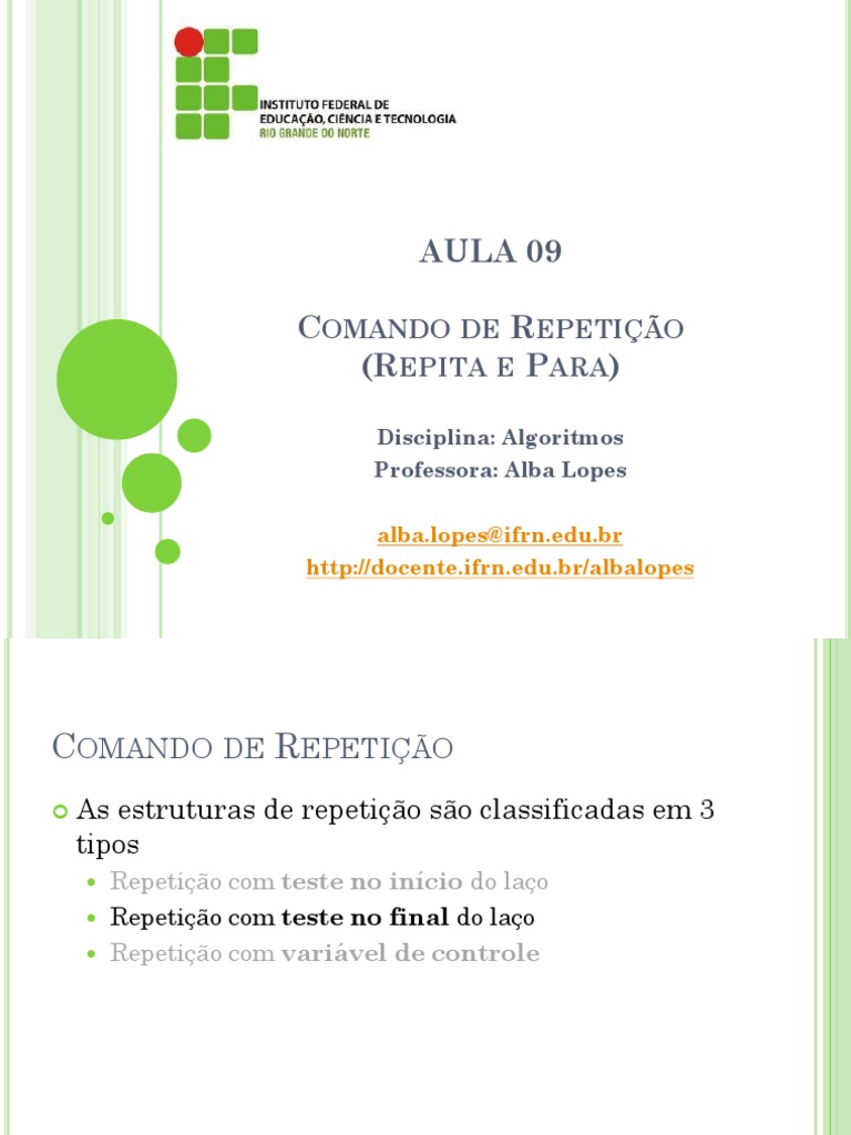 Aula 09 - Comando de Repeticao Repita e para PDF | PDF | Algoritmos | Números