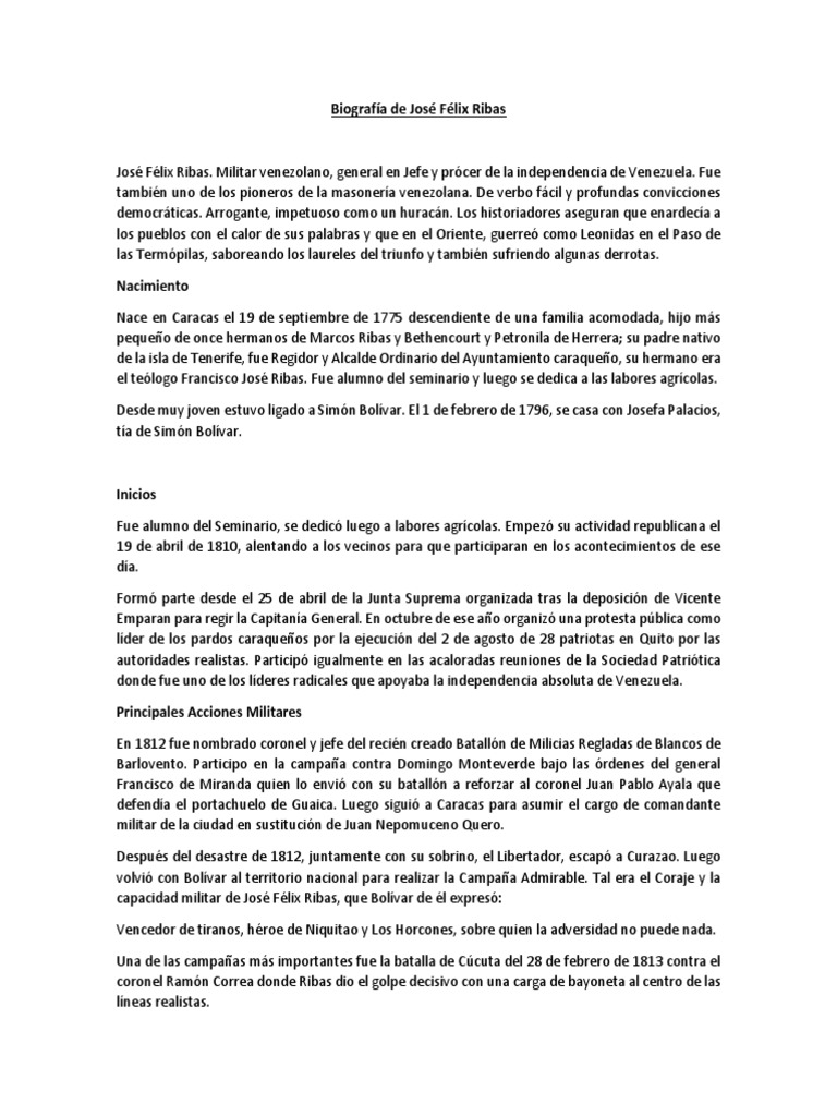Biografía de José Félix Ribas | PDF | Conflictos del segundo milenio ...