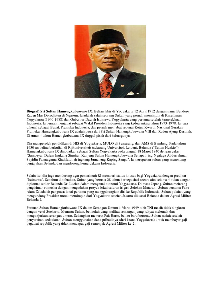 Biografi Sri Sultan Hamengkubuwono IX | PDF Biografi Sri Sultan Hamengkubuwono IX | PDF