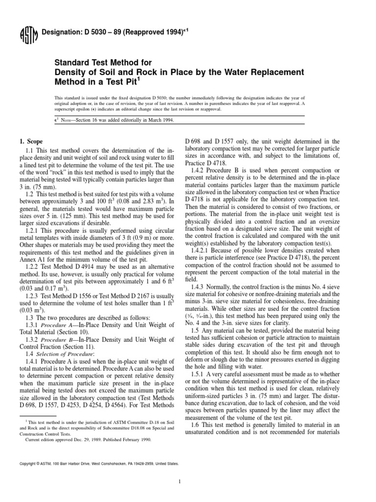 Astm D5030 94 PDF | PDF | Density | Volume