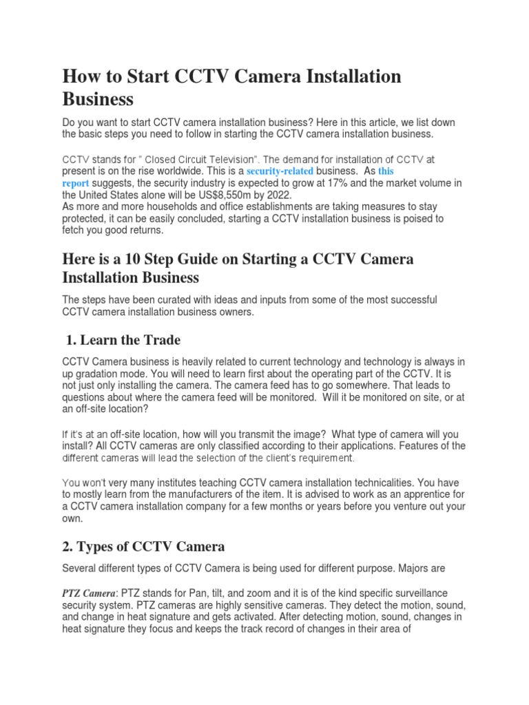 How To Start Cctv Camera Installation Business Pdf Closed Circuit