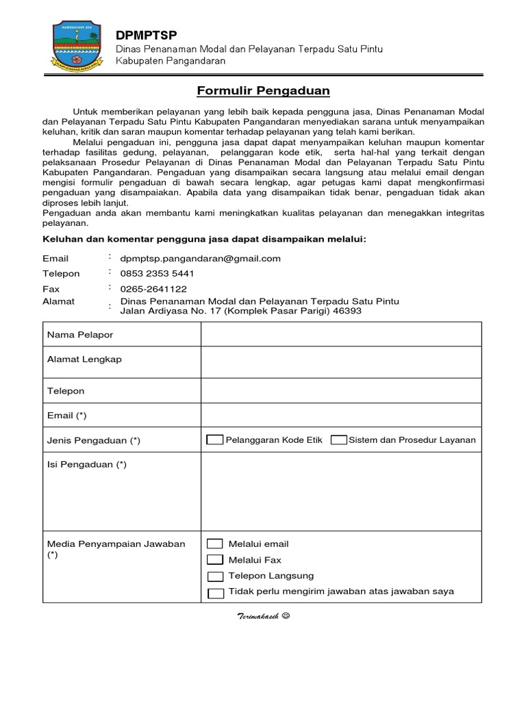 Formulir Pengaduan | PDF