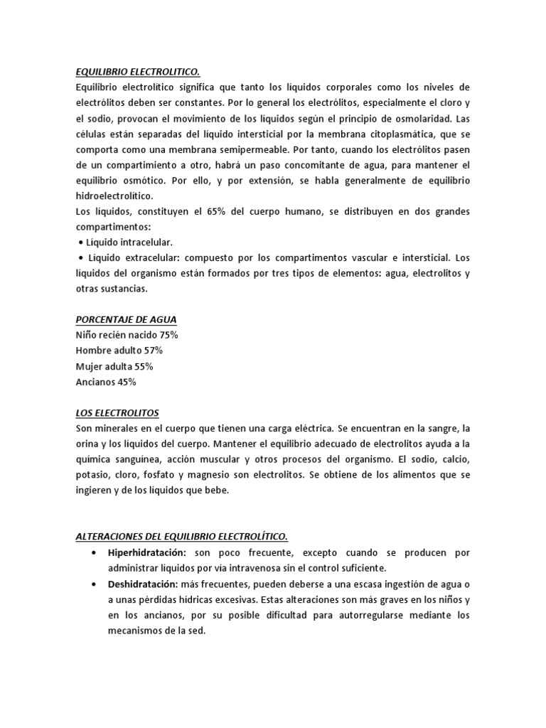 Equilibrio Electrolítico y Alteraciones | PDF | Electrólito | Sodio