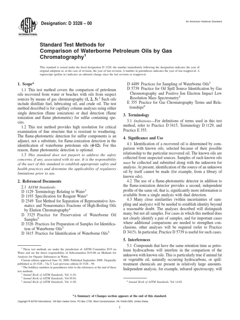 Astm D-3328 - 00 PDF | PDF | Gas Chromatography | Chromatography