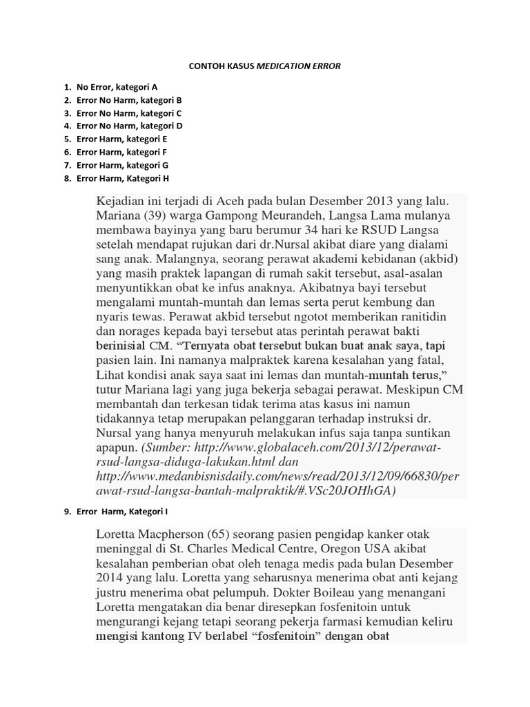 Contoh Kasus Medication Error | PDF