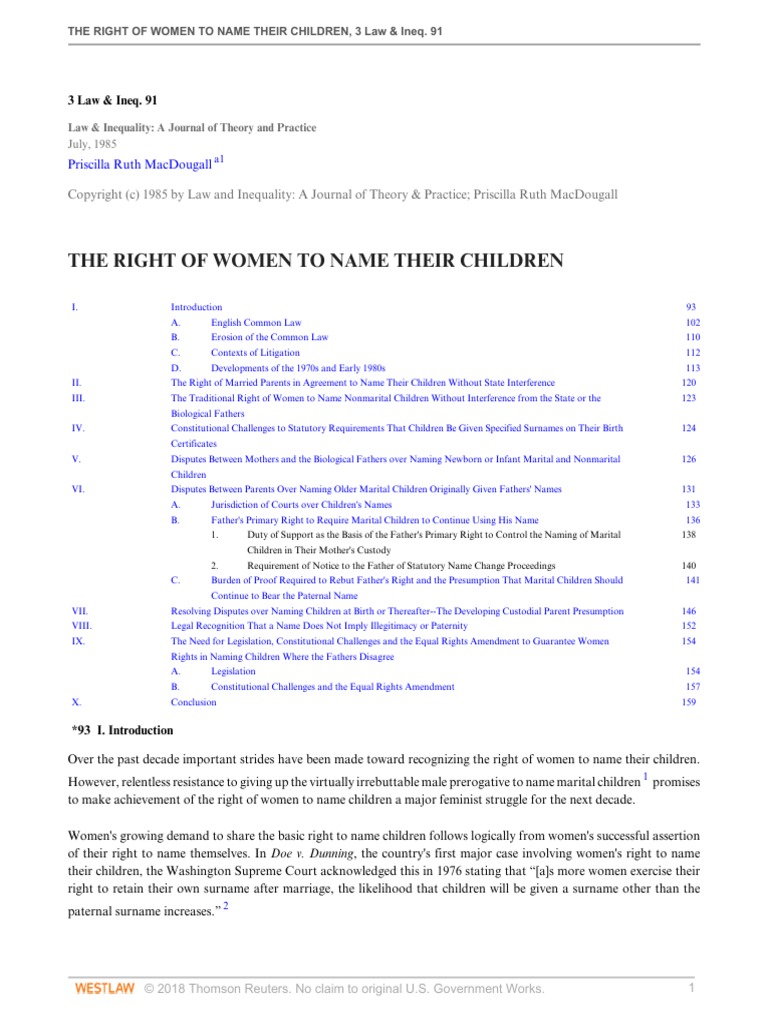 The Right of Women To Name Their Children PDF | PDF | Best Interests ...