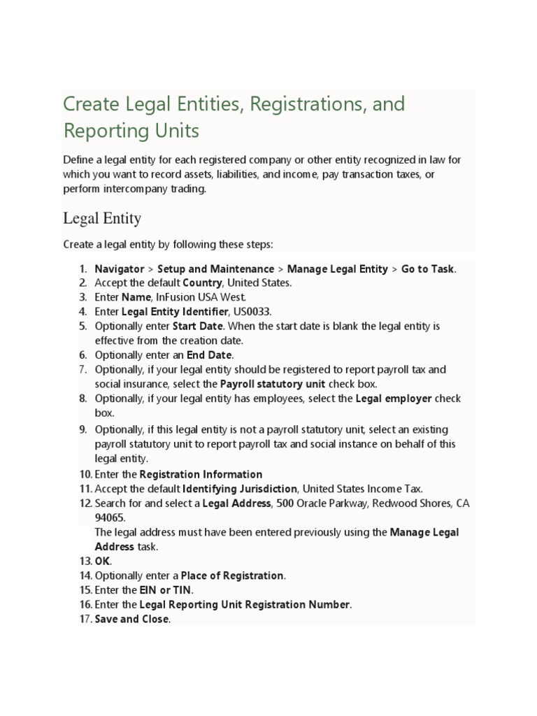 Create Legal Entities | PDF