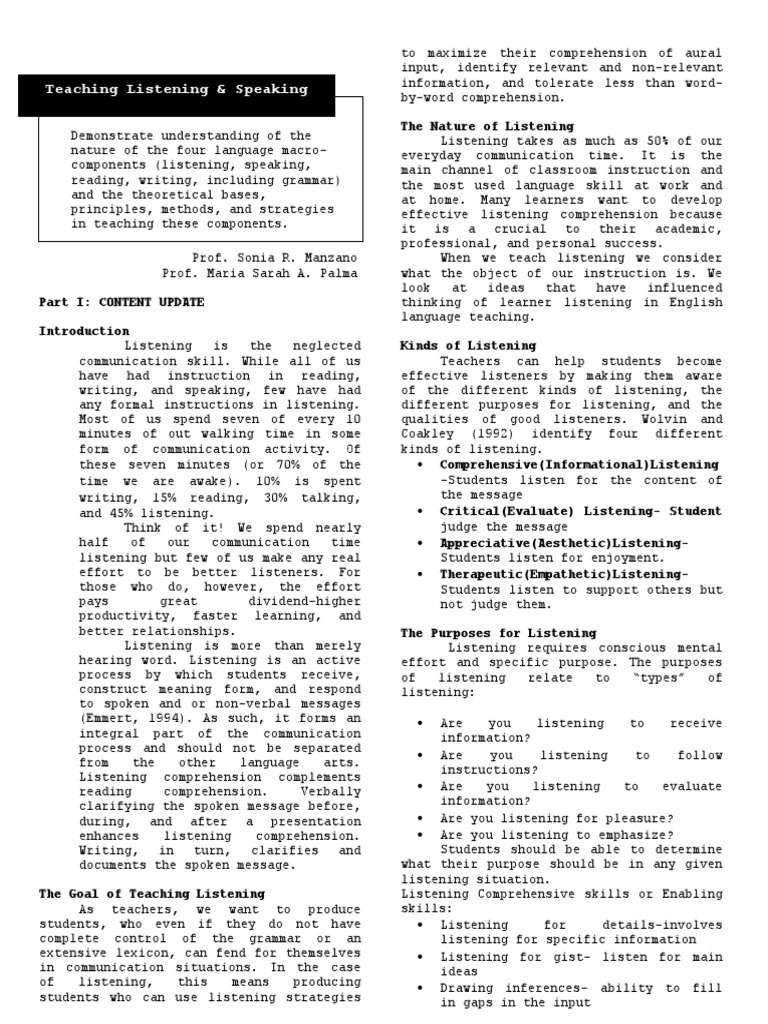 Teaching Listening and Speaking | PDF | Fluency | Speech
