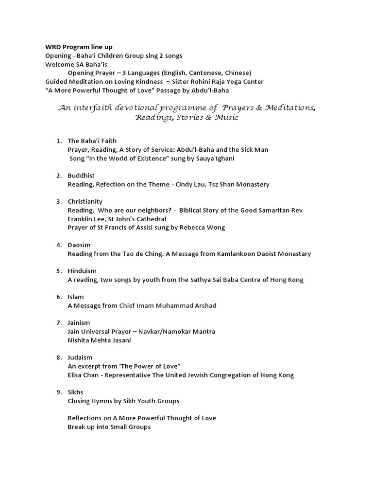 World Religion Day 2020 Program | PDF | Love | Prayer