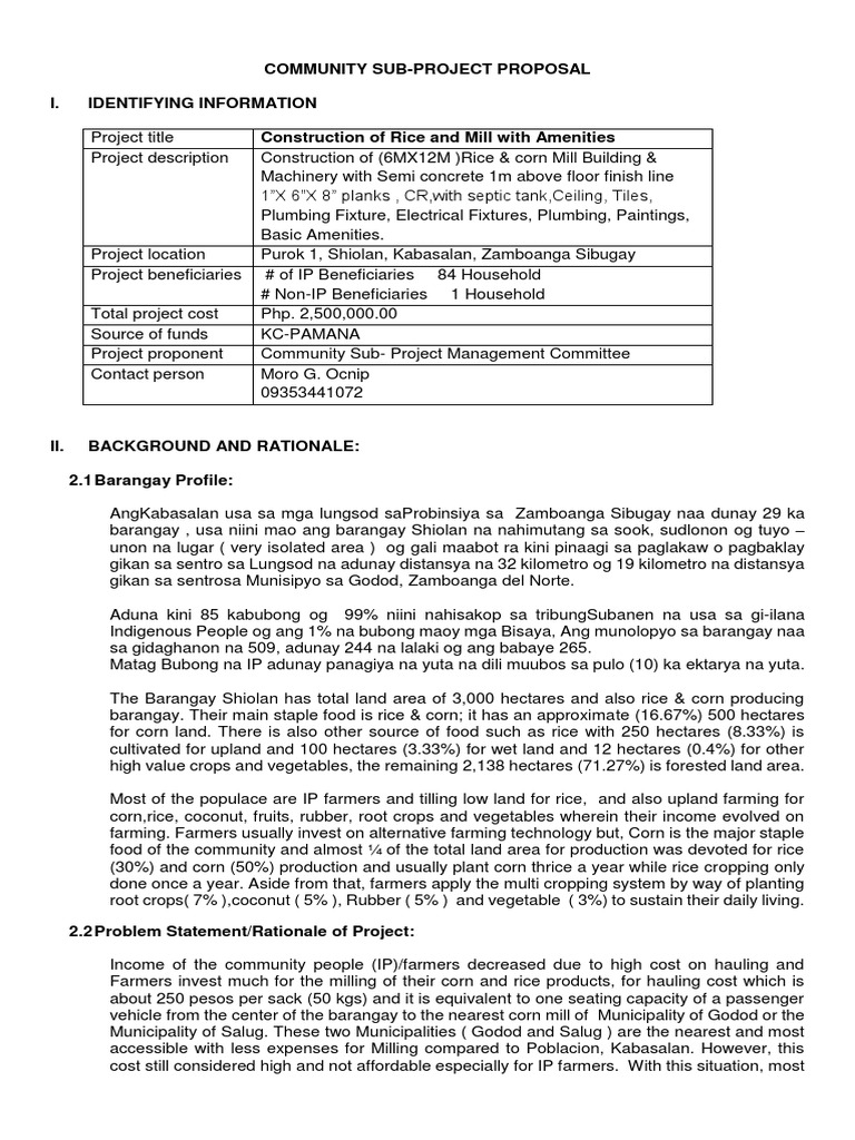 Rice & Corn Mill Project Proposal | PDF | Rice | Return On Investment