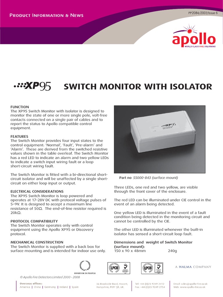 xp95 Switch Monitor With Isolator PDF | PDF | Switch | Light Emitting Diode