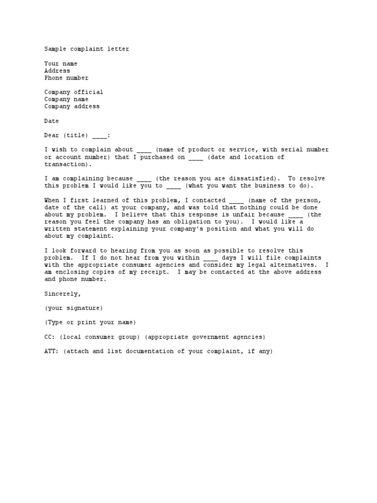 Sample Complaint Letter | PDF