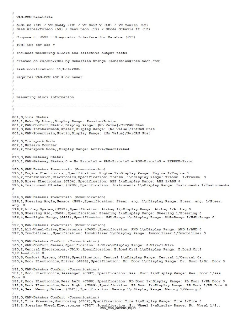 Golf MK5 J533 Gateway Module MVB - Databus | PDF