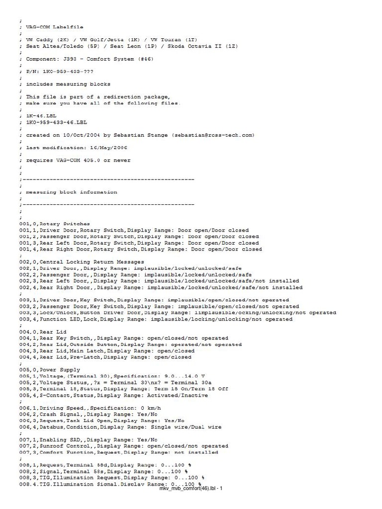 Golf MK5 MVB Comfort (46) Module | PDF