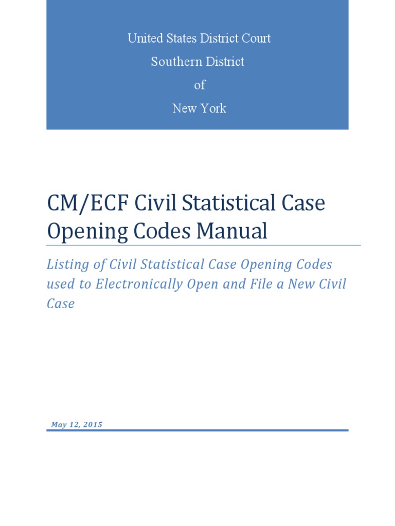 00 SDNY Civil Statistical Case Opening Codes Manual PDF | PDF | Federal ...