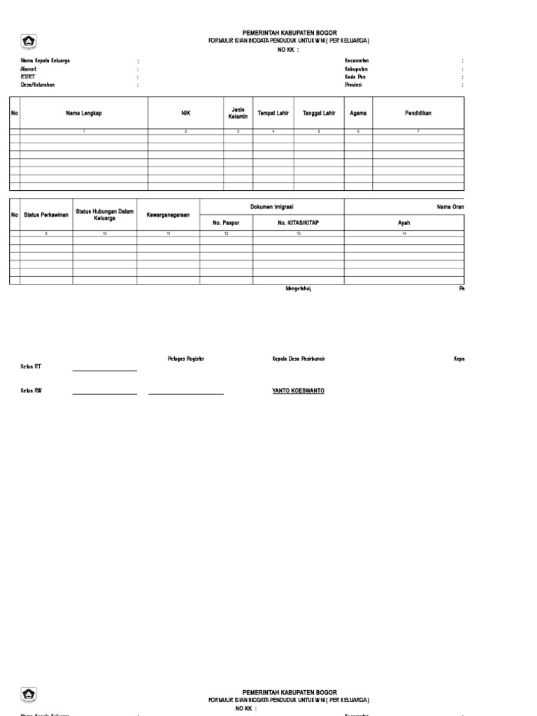 Formulir KK (F-101) | PDF