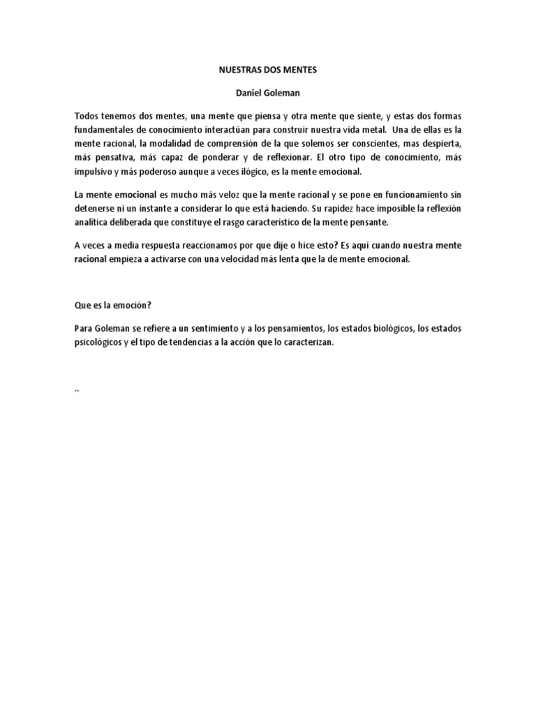 Dos Mentes: Racionalidad y Emoción | PDF