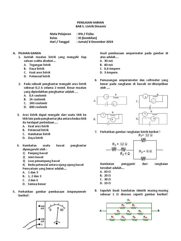Soal dan Pembahasan Listrik Dinamis Kelas IX | PDF