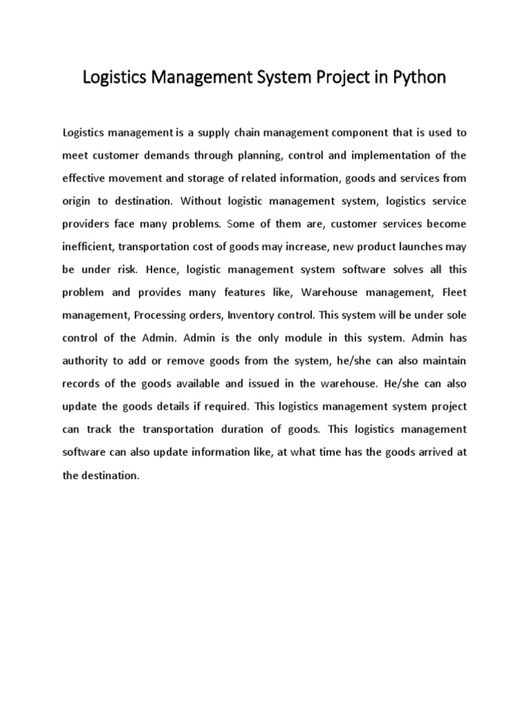 Logistics Management System Project in Python | PDF | Logistics | Warehouse
