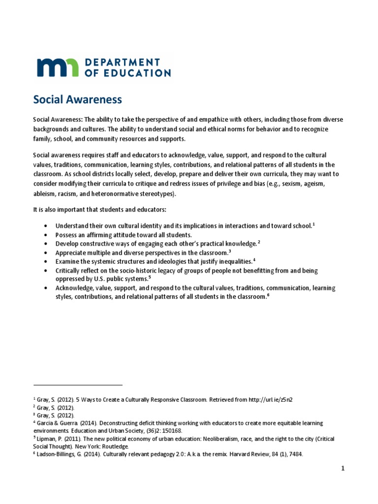 Social Awareness Competency | PDF | Curriculum | Empathy