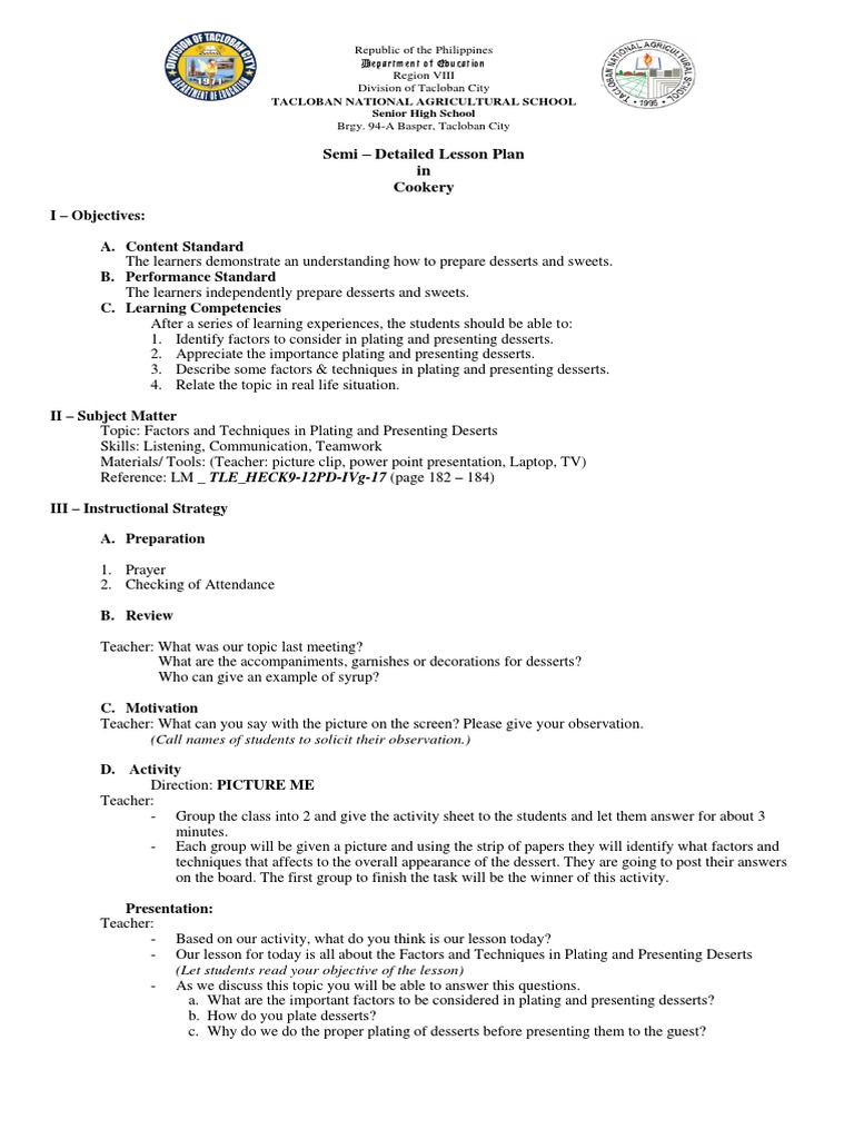 Lesson Plan in Plate Presentation | PDF | Lesson Plan | Education Theory