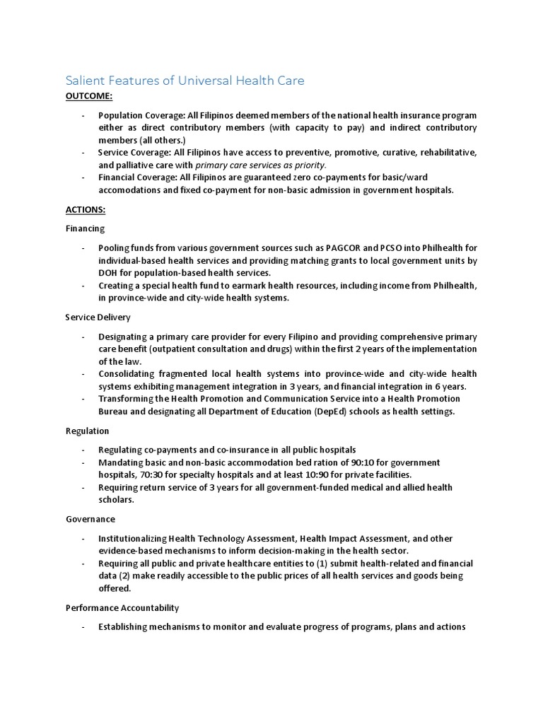 Salient Features of Universal Health Care | PDF | Universal Health Care ...