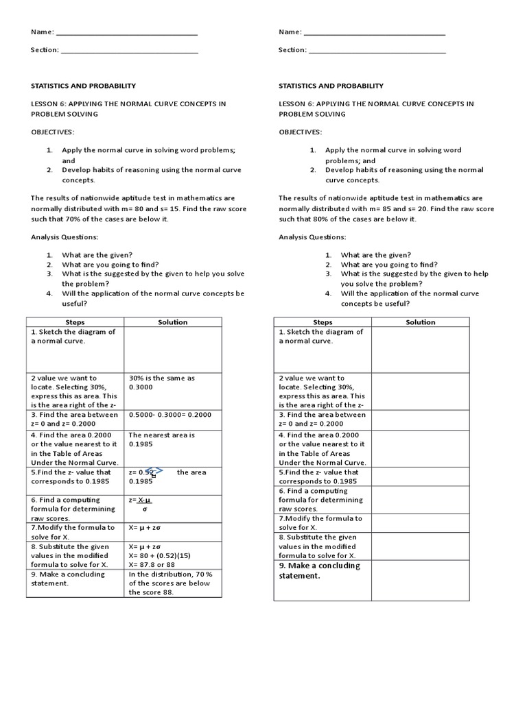 Applying The Normal Curve Concepts in Problem Solving | PDF | Normal ...