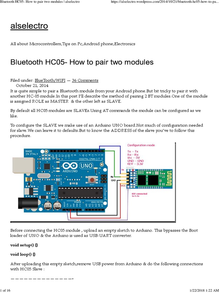 Bluetooth HC05 - How To Pair Two Modules - Alselectro | PDF | Bluetooth | Arduino