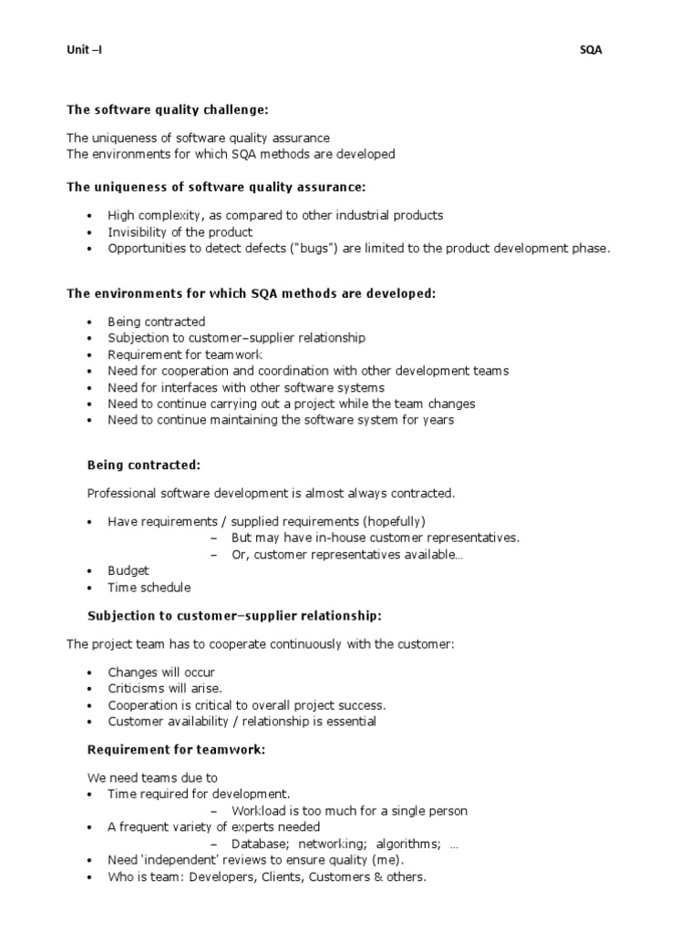 SQA NOTES Unit 1 | PDF | Software Quality | Software Development