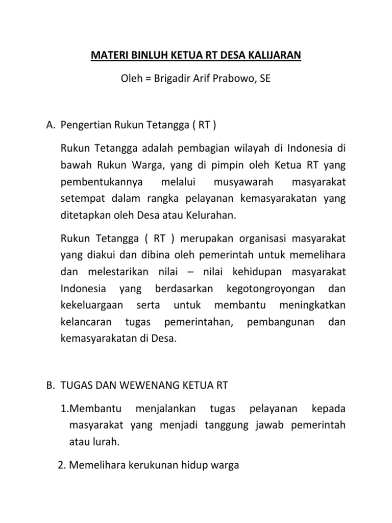 Materi Pembinaan RW, RT | PDF