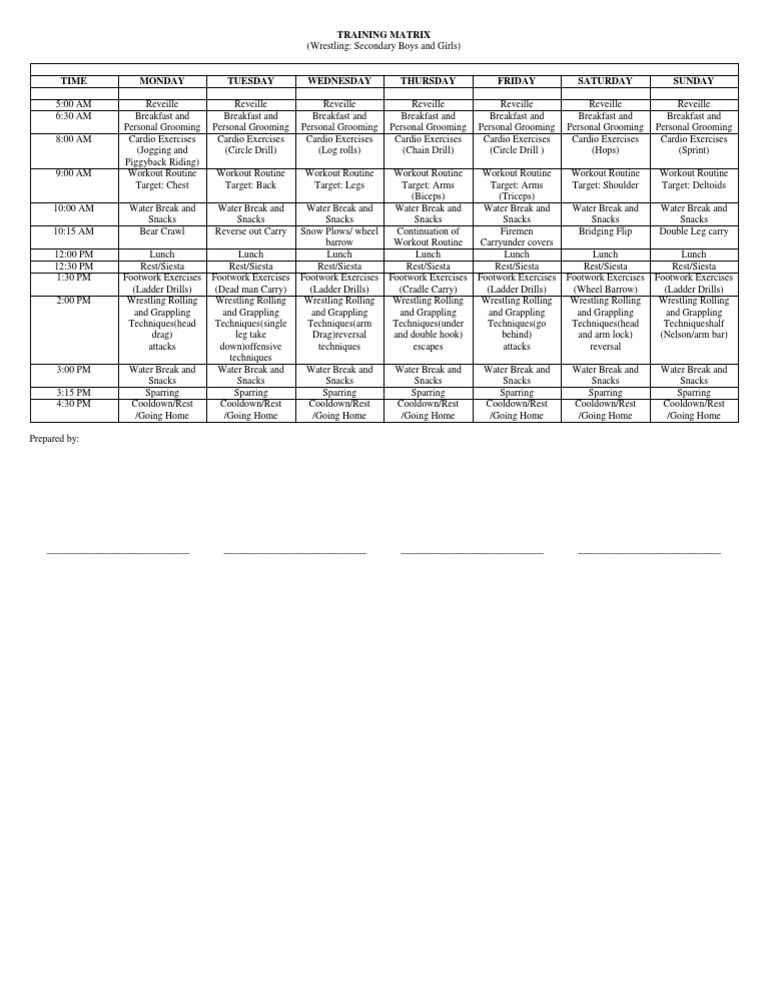 Weekly Wrestling Training Schedule | PDF | Grappling | Combat Sports