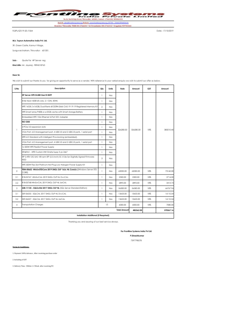 1064 - Toprun Auto - HP Server - 17 10 19 | PDF | Digital Electronics ...