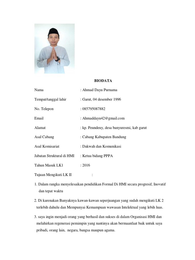 Biodata Ahmad Dayu Purnama | PDF | Karier & Perkembangan | Ilmu Sosial