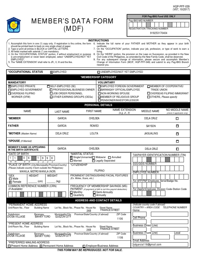 Documenting a Life: A Pag-IBIG Member's Data Form | PDF | Employment ...