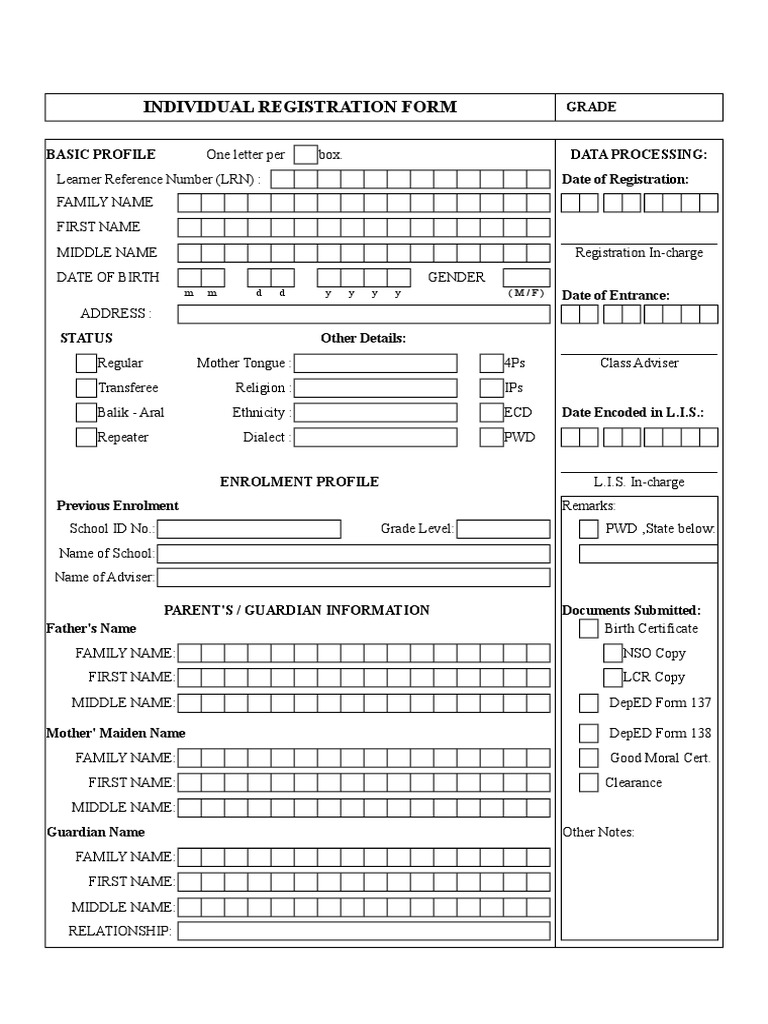 Individual Early Registration Form | PDF