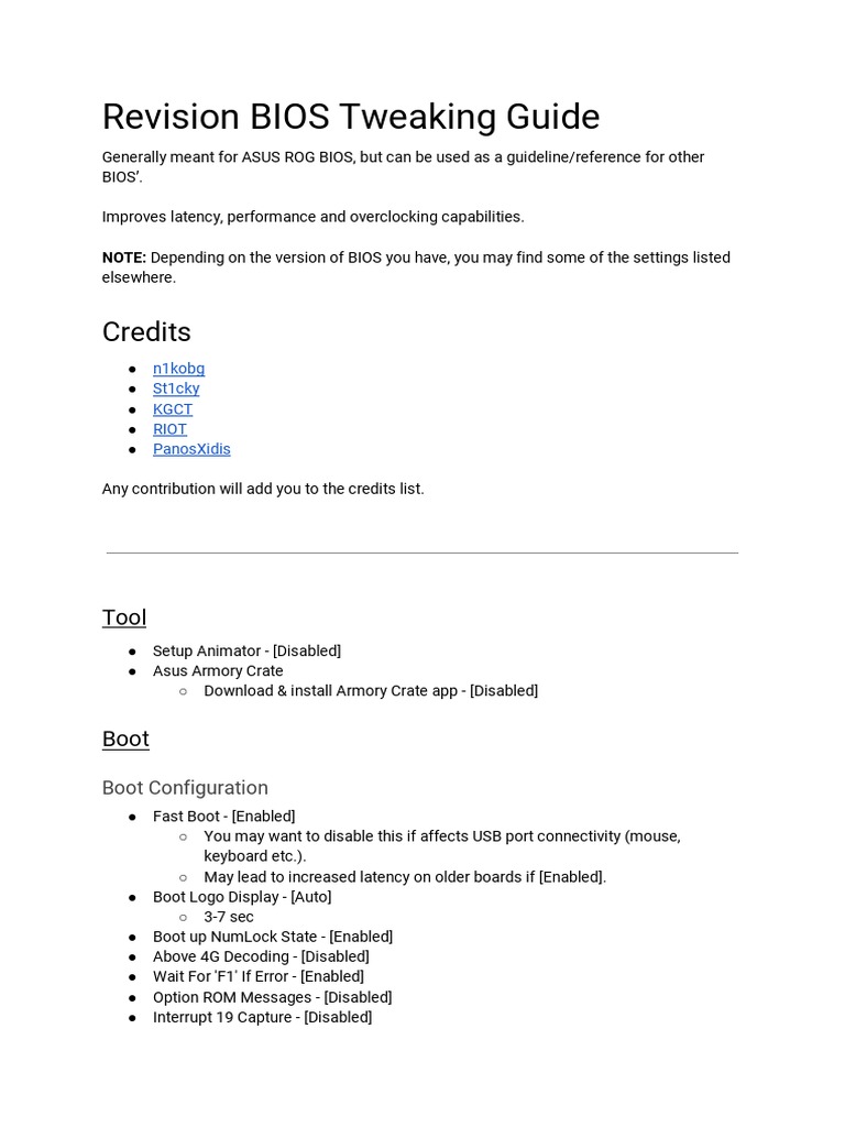 Revision BIOS Tweaking Guide | PDF | Bios | Multi Core Processor