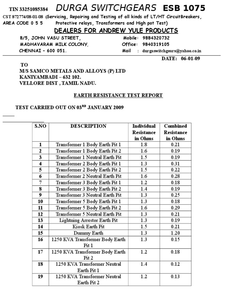 Earth Pit Test Report Pdf Metals Electromagnetism