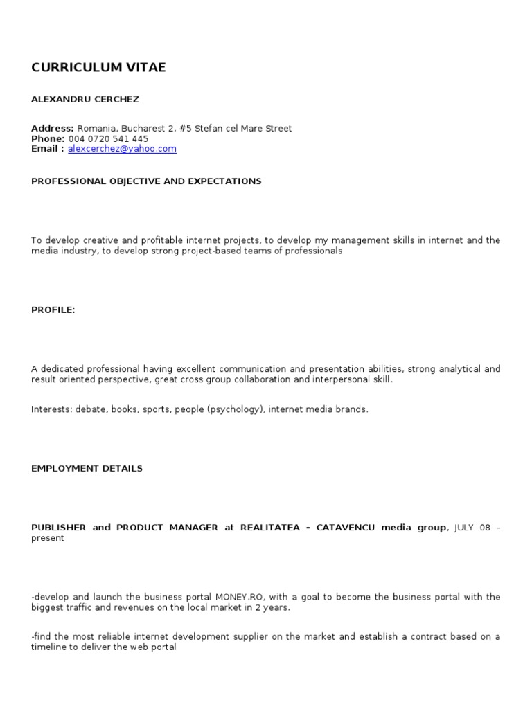 Alexandru Cerchez CV: Media & Project Management | PDF | Newspapers ...