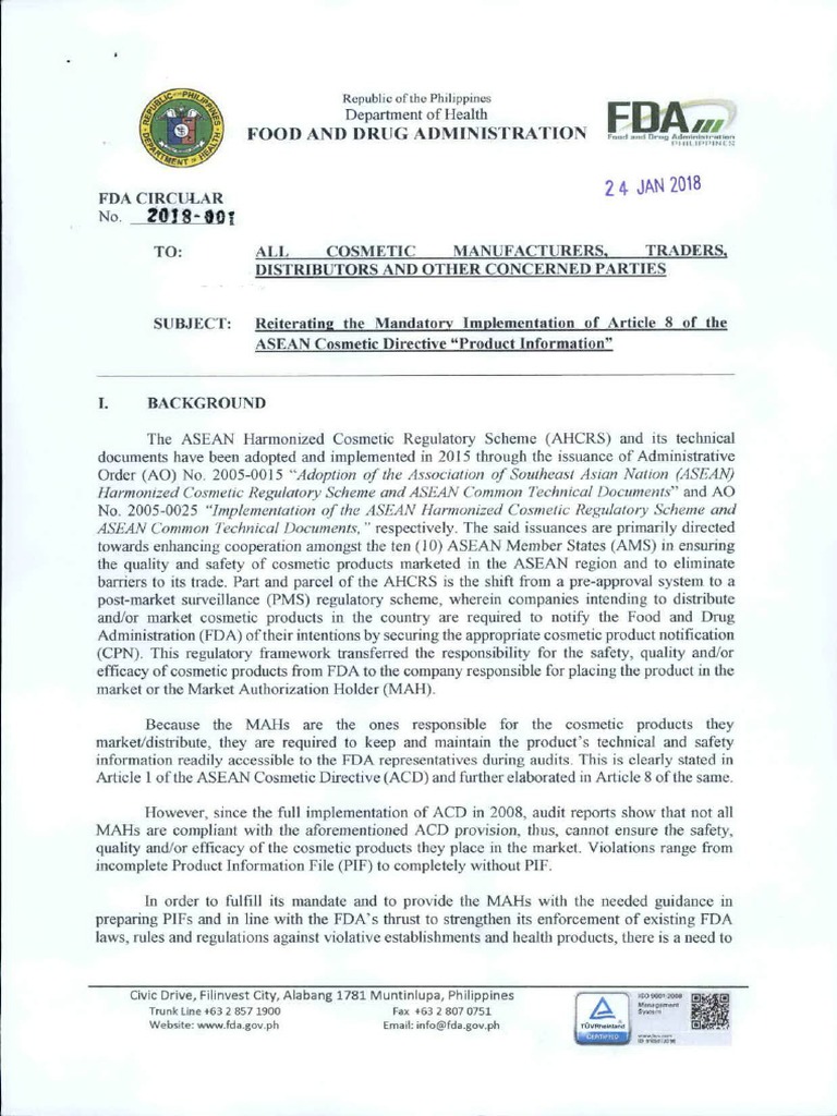 FDA Circular No. 2018-001 PDF | PDF FDA Circular No. 2018-001 PDF | PDF