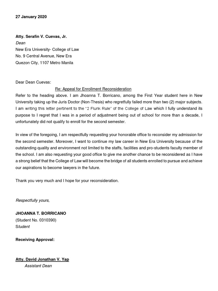 Letter For Reconsideration COL | PDF