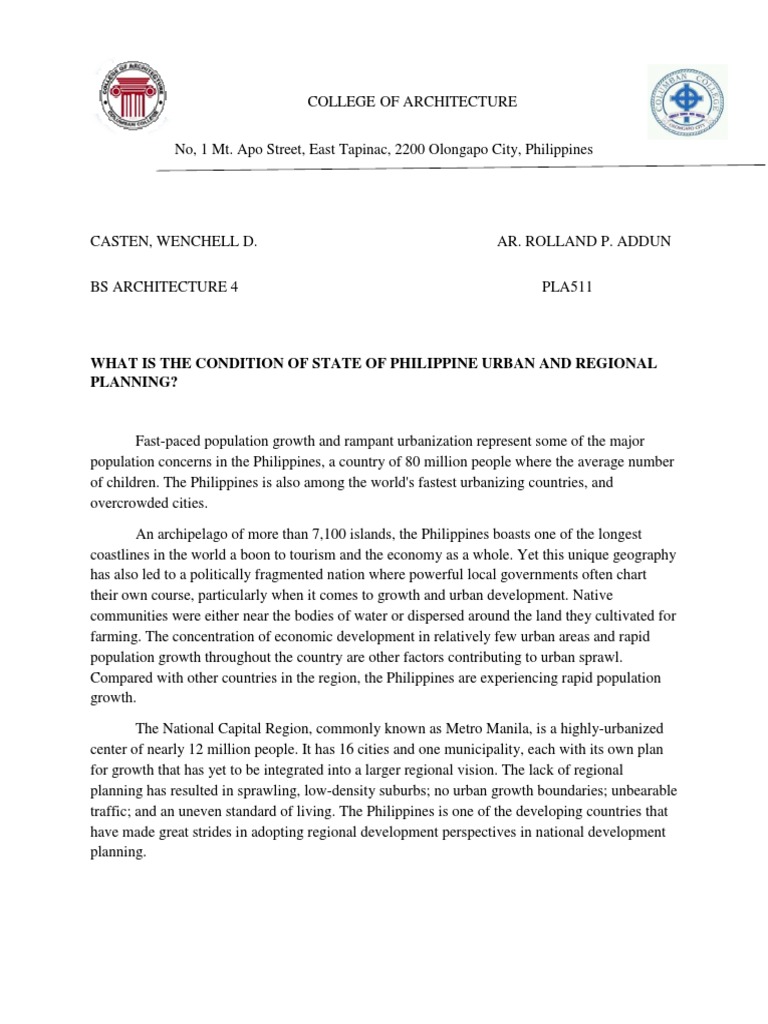 State of Urban Planning in the Philippines | PDF | Philippines | Urban ...