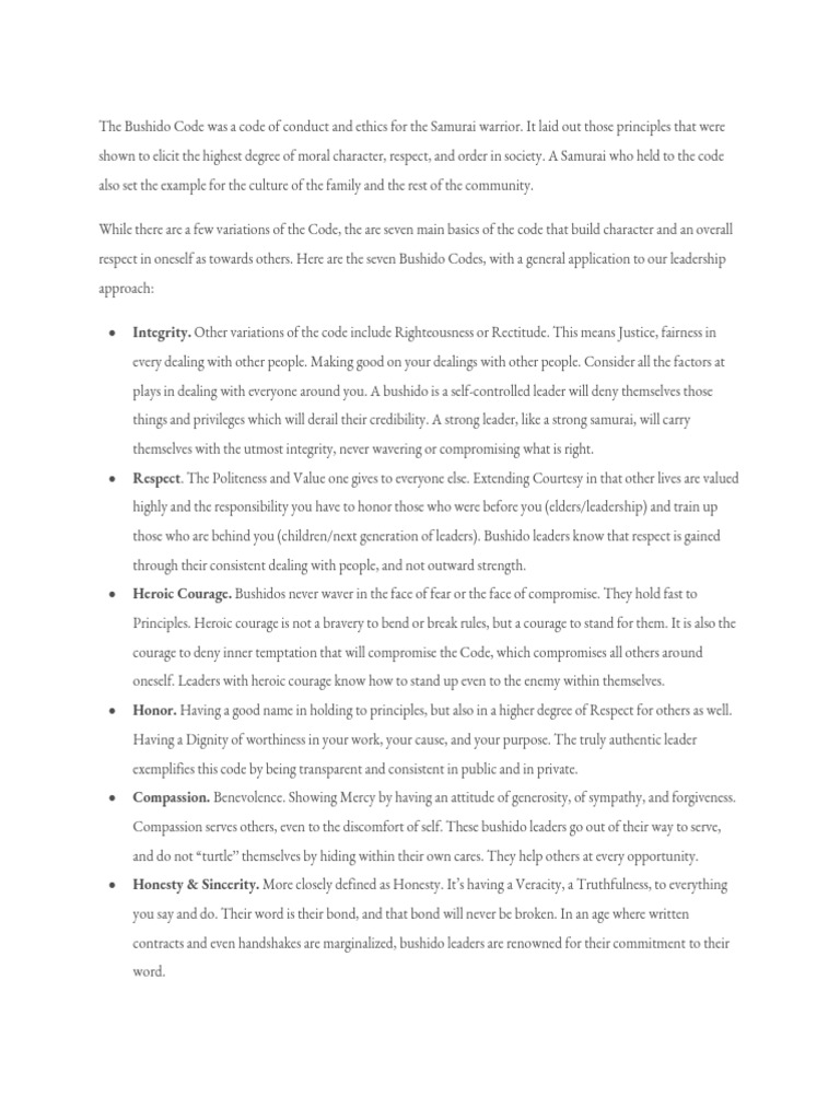 The Seven Bushido Codes of the Samurai and their Relevance to ...