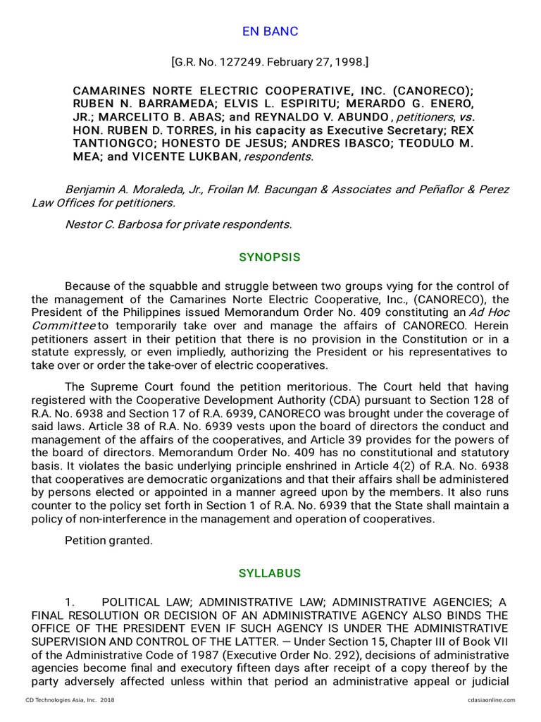 Supreme Court Voids CANORECO Takeover | PDF | Board Of Directors | Mediation