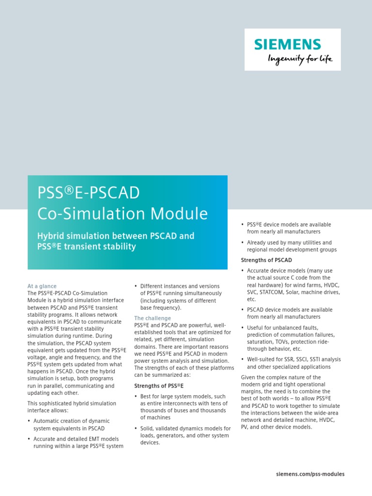 Psse Pscad Cosimulation Module Flyer | PDF | Simulation | High Voltage ...