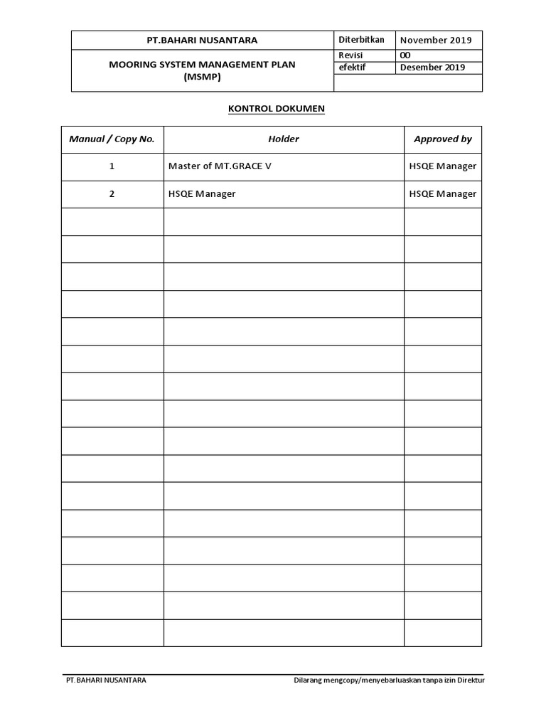 Comprehensive Mooring System Management Plan for MT Grace V detailing ...