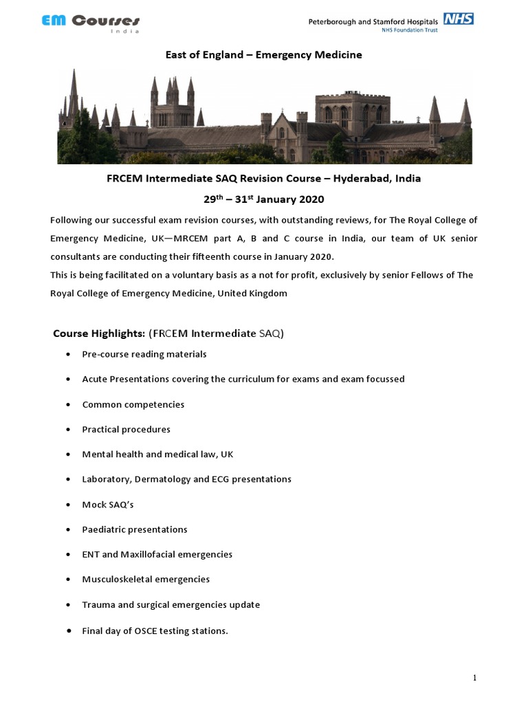 EoE FRCEM Intermediate SAQ Revision Course | PDF | Medicine | Clinical ...